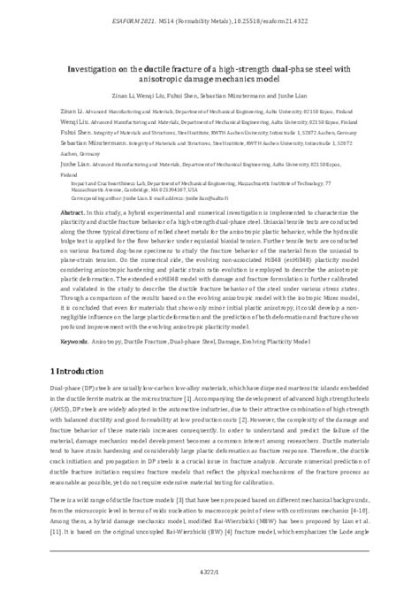 Pdf Investigation On The Ductile Fracture Of A High Strength Dual