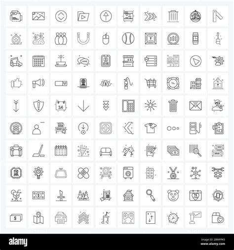 Set Of 100 Simple Line Icons For Web And Print Such As Arrow Video