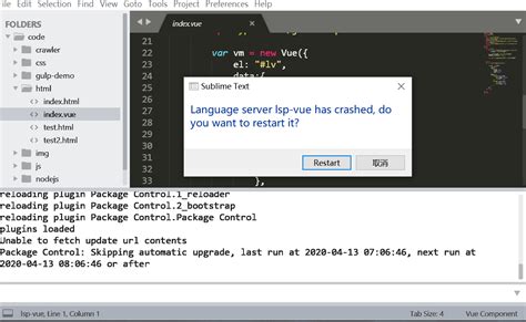 Language Server Lsp Vue Has Crashed Do You Want To Restart It Issue 23 Sublimelsp LSP Vue