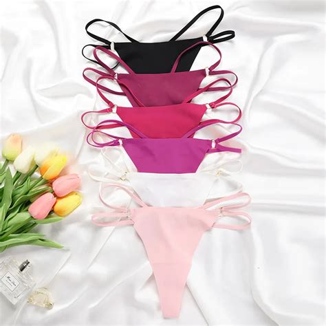 Womens Panties Sexy Thongs Metal Ring Large Cotton Crotch Breathable