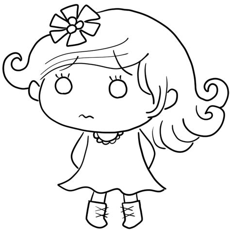 困る白人の女の子のぬり絵イラスト｜かわいい無料イラスト