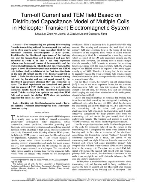 Pdf Turn Off Current And Tem Field Based On Distributed Capacitance Model Of Multiple Coils In