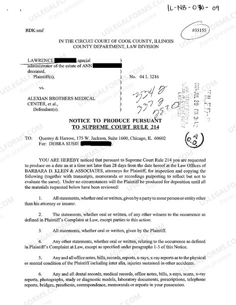 Illinois To Supreme Court Rule 214 Regarding Production Of Documents