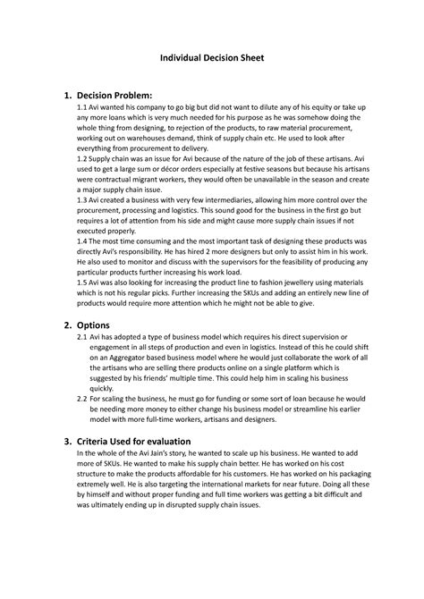 New Microsoft Word Document Individual Decision Sheet 1 Decision