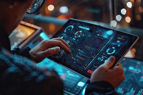 Asian Man Analyzing Big Data On Futuristic Interface Screen Premium