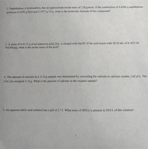 Solved 2. Naphthalene, a hydrocarbon, has an approximate | Chegg.com