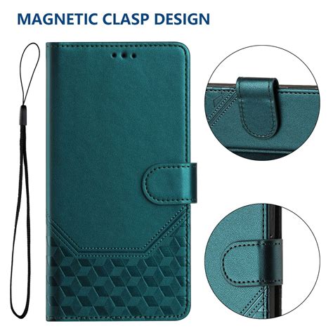 For OPPO A G Global Honeycomb Embossing RFID Leather Phone Case Peacock Green Alexnld Com