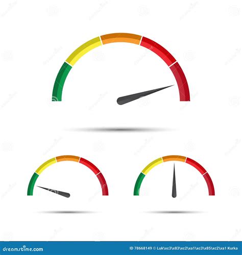Set Of Simple Vector Tachometer With Indicator In Green Yellow And Red Part Stock Vector