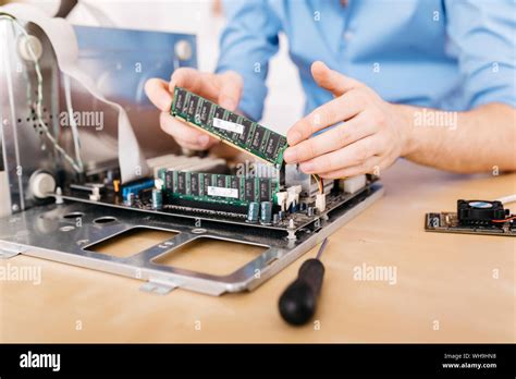 Close Up Of Technician Repairing A Desktop Computer Changing The Computer S RAM Stock Photo Alamy