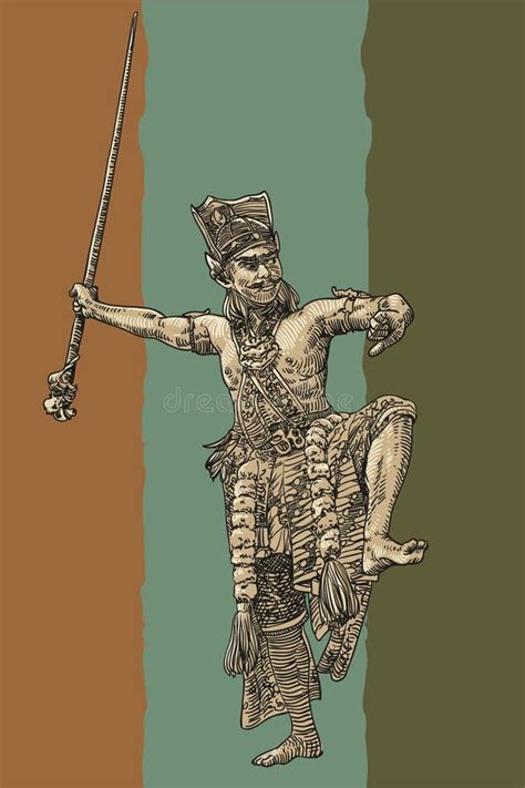Hand Drawn Traditional Traditional Dance Java Indonesia Stock Vector