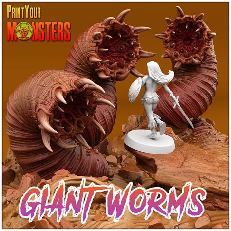 Giant Worms Pack Dnd Serpentine Desert Dune Worm Monster Miniature