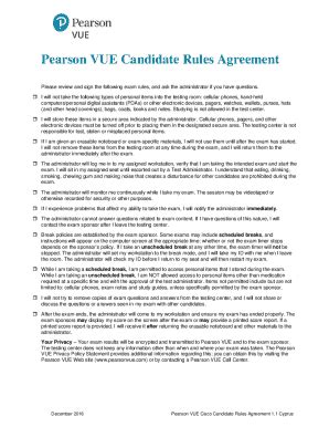 Fillable Online Pearson VUE Candidate Rules Agreement Please Review Fax Email Print PdfFiller