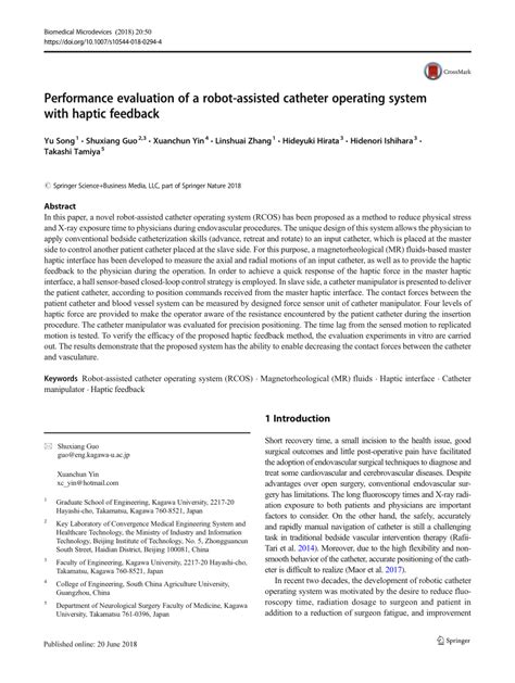 Pdf Performance Evaluation Of A Robot Assisted Catheter Operating System With Haptic Feedback