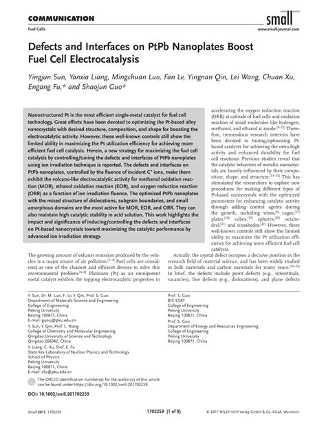 Pdf Defects And Interfaces On Ptpb Nanoplates Boost Fuel Cell