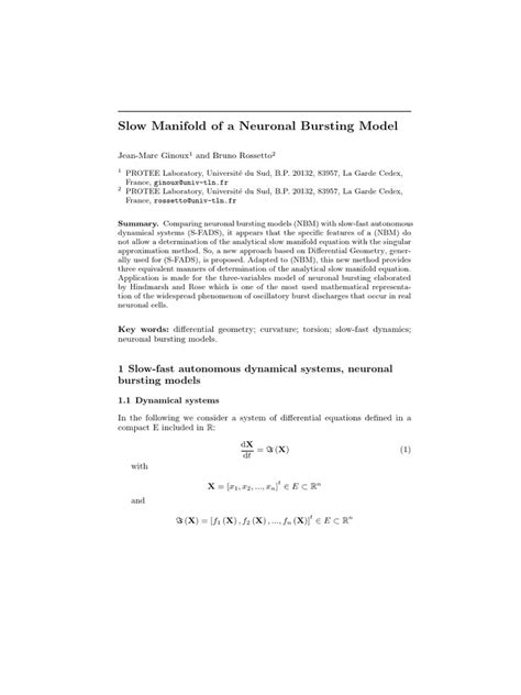 slow manifold of neuronal bursting model pdf dynamical system