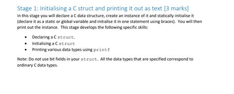Solved Stage 1 Initialising A C Struct And Printing It Out