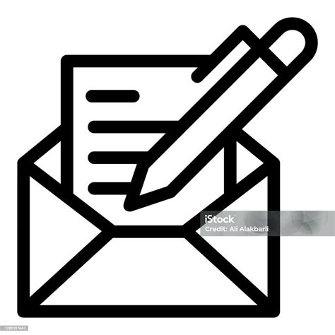라인 스타일로 전자 메일 아이콘을 작성합니다 펜 그림이 있는 봉투를 엽니다 완벽한 웹 사이트 및 모바일 앱 디자인을위한 메시지