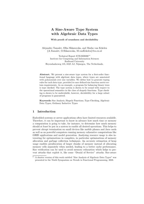 A Size Aware Type System With Algebraic Data Types Docslib