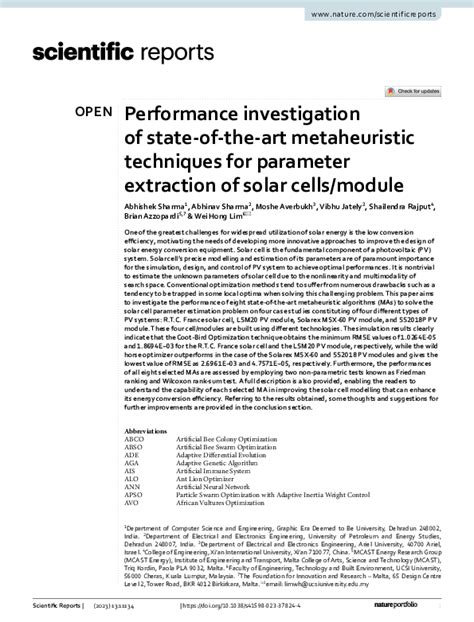 Pdf Performance Investigation Of State Of The Art Metaheuristic