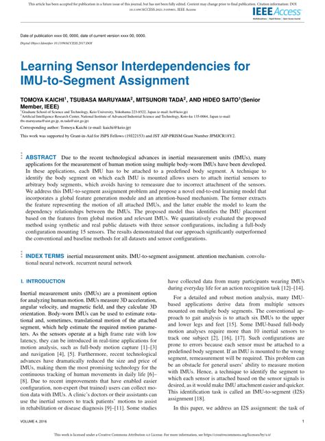 Pdf Learning Sensor Interdependencies For Imu To Segment Assignment