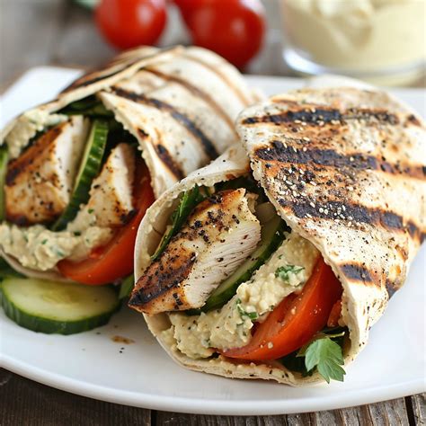Greek Grilled Chicken Wraps With Hummus