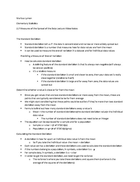 Measures Of The Spread Of The Data Lecture Video Notes Studocu