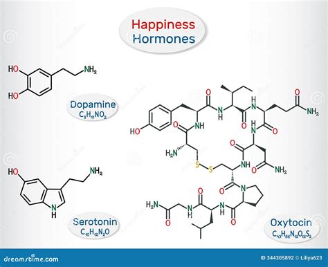 Happiness Hormones Serotonin Dopamine Oxytocin Molecules Vector