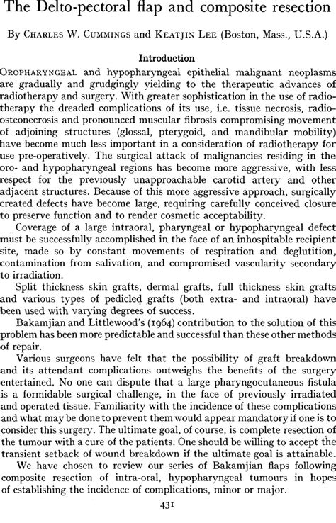 The Delto Pectoral Flap And Composite Resection The Journal Of Laryngology And Otology
