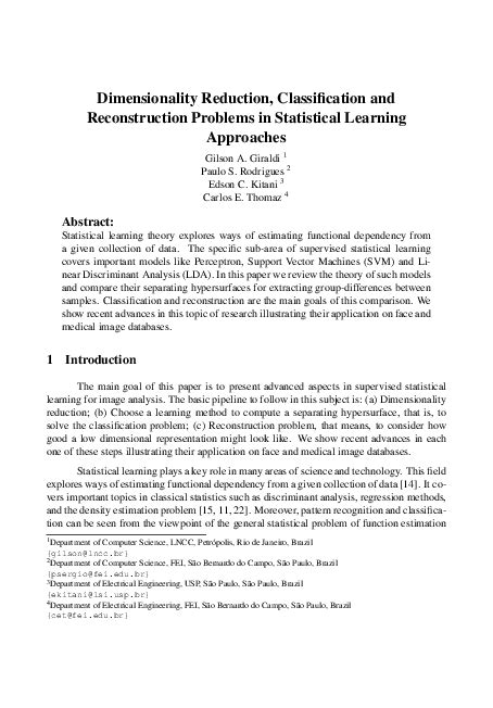 Pdf Dimensionality Reduction Classification And Reconstruction Problems In Statistical
