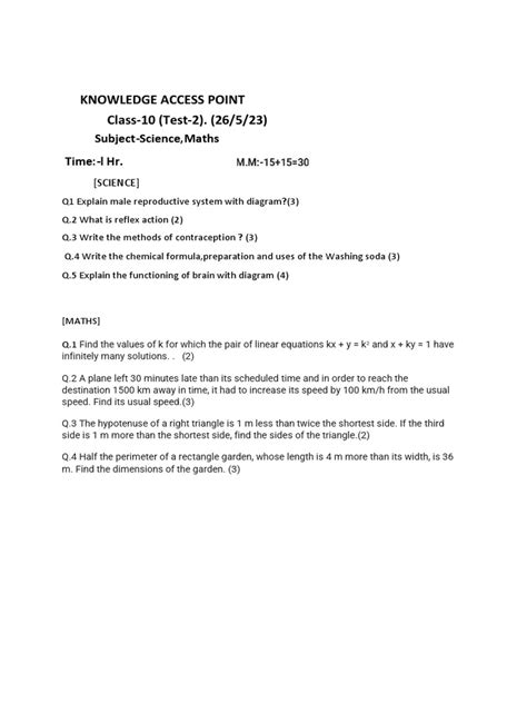 Class 10 Test 2 Pdf