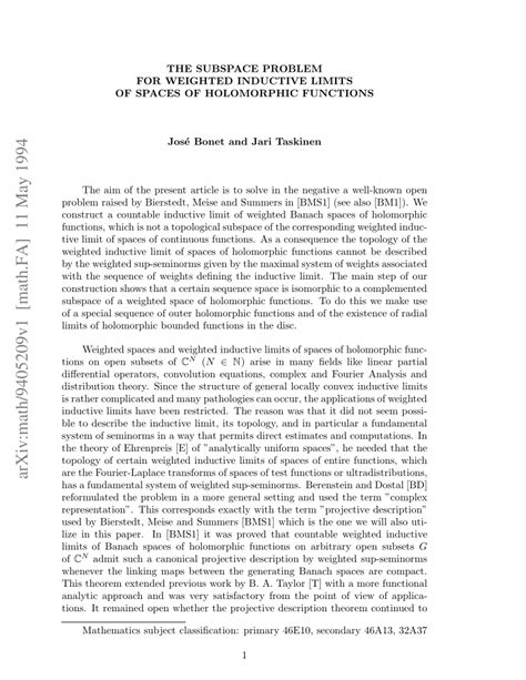 Pdf The Subspace Problem For Weighted Inductive Limits Of Spaces Of Holomorphic Functions