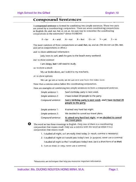 10 Compound Sentences Pdf