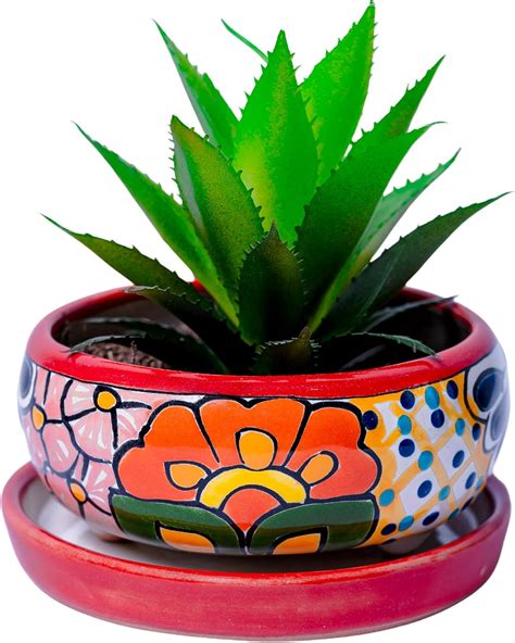 Eltricolor Mexican Talavera Planter With Saucer Mini