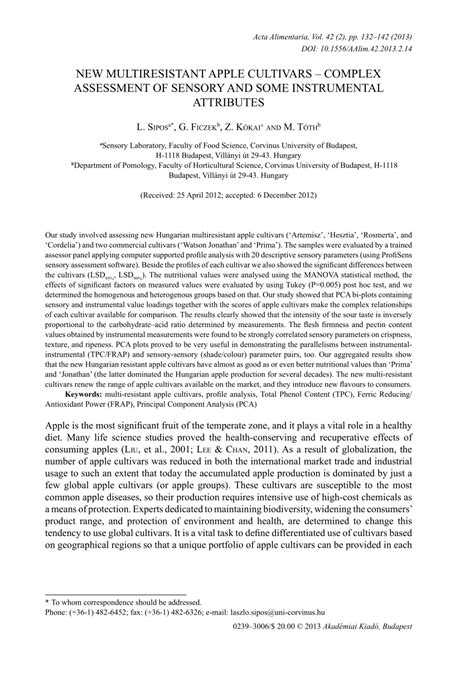 Pdf New Multiresistant Apple Cultivars Complex Assessment Of
