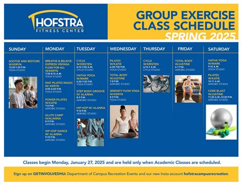 Hofstra Fitness Center Group Exercise Classes Schedule Spring 2025 By