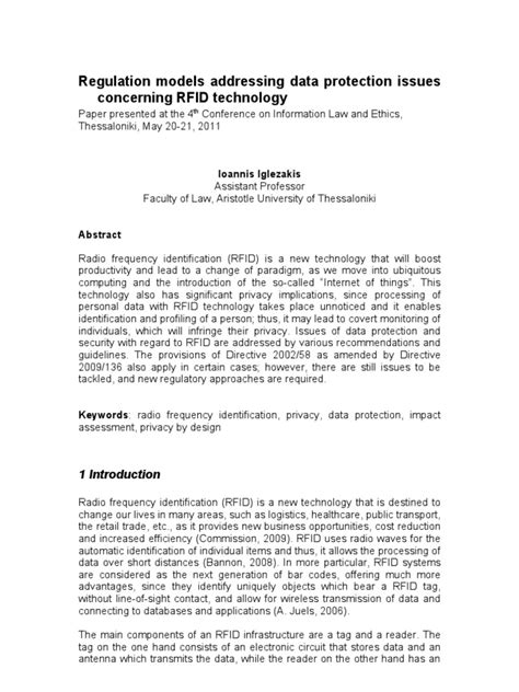 Regulation Models Addressing Data Protection Issues Concerning Rfid Technology Pdf Radio
