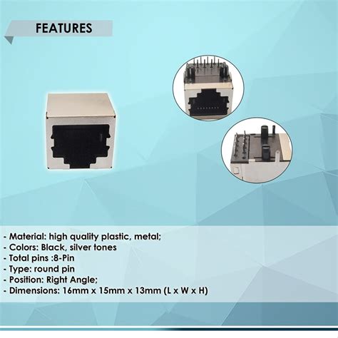 Rj45 Female 8p8c Connector Pcb Mounting Socket For Cat5 Cat5e Cat6 Ethernet Cable Computers