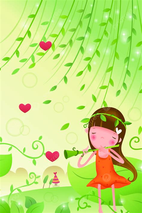녹색 봄기운 만화 삽화 처녀 싱 그 러 운 배경 배경 화면 및 일러스트 무료 다운로드 Pngtree
