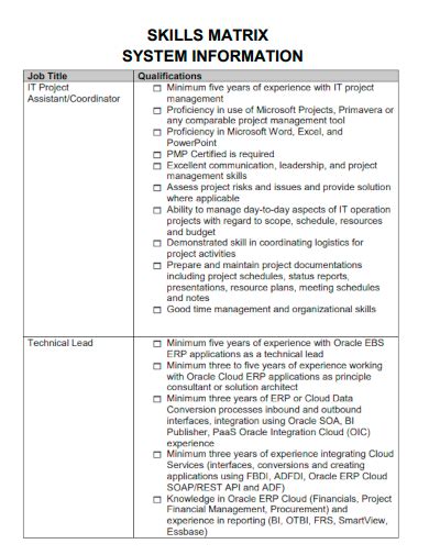 FREE 29 Skills Matrix Samples In Google Docs MS Word PDF