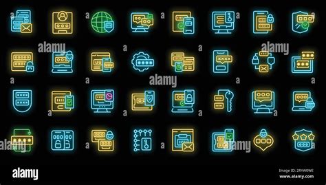 Multi Factor Authentication Icons Set Outline Vector Laptop Security Web Computer Neon Color