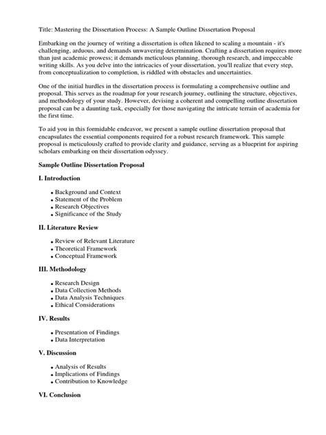 Sample Outline Dissertation Proposal Pdf Thesis Methodology