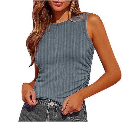 Aherbiu Going Out Tops For Women Ribbed Crop Tank Tops Side Drawstring