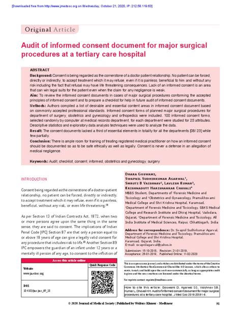 Audit Of Informed Consent Document For Major Surgical Pdf Informed