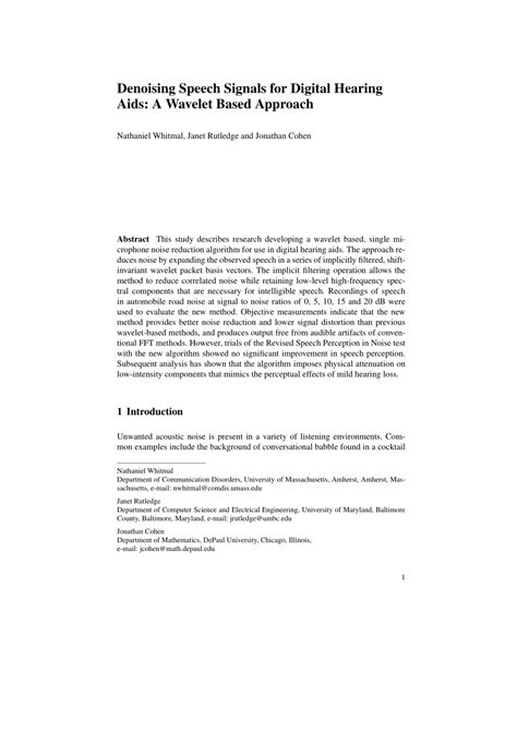 Pdf Denoising Speech Signals For Digital Hearing Aids A Wavelet