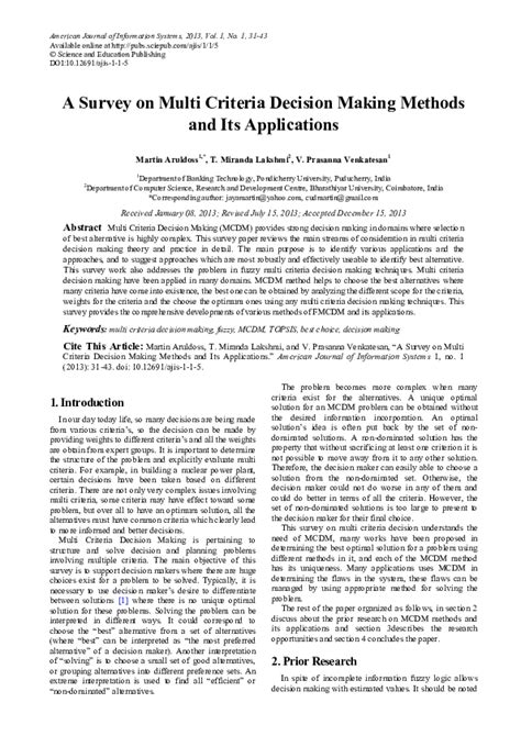 Pdf A Survey On Multi Criteria Decision Making Methods And Its