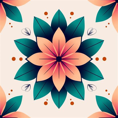 Vibrant Floral Symmetrical Pattern With Leaves And Accents Seamless Vibrant Floral Symmetrical Pattern With Leaves And Accents Seamless