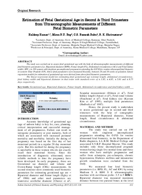 Pdf Estimation Of Fetal Gestational Age In Second And Third Trimesters