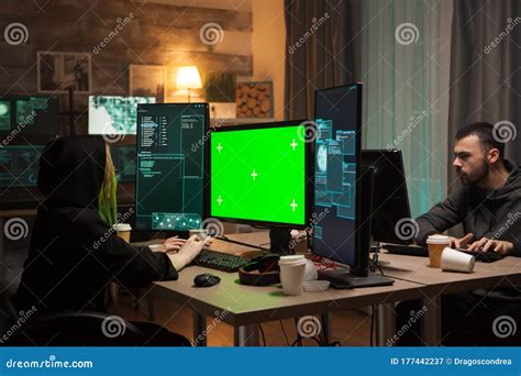 dangerous female hacker in writing a malware stock image image of