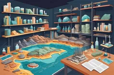 Premium Photo Depict A Section Of The Lab Focused On Geology With Rock Samples And Geological Maps