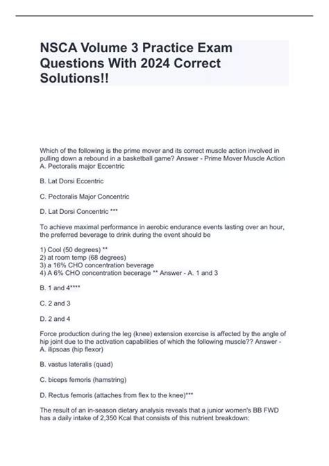 Nsca Volume 3 Practice Exam Questions With 2024 Correct Solutions Nsca Stuvia Us